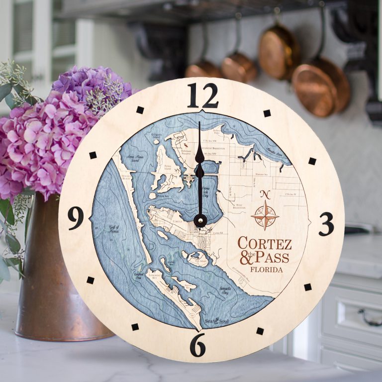 16" Cortez and Pass Nautical Map Clock - Sea and Soul Charts