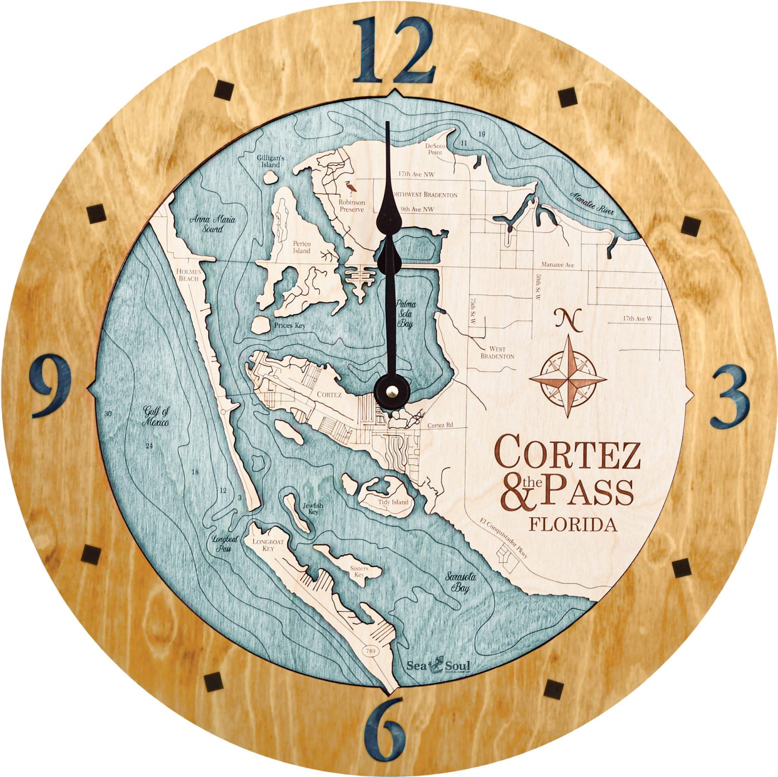 16" Cortez and Pass Nautical Map Clock - Sea and Soul Charts