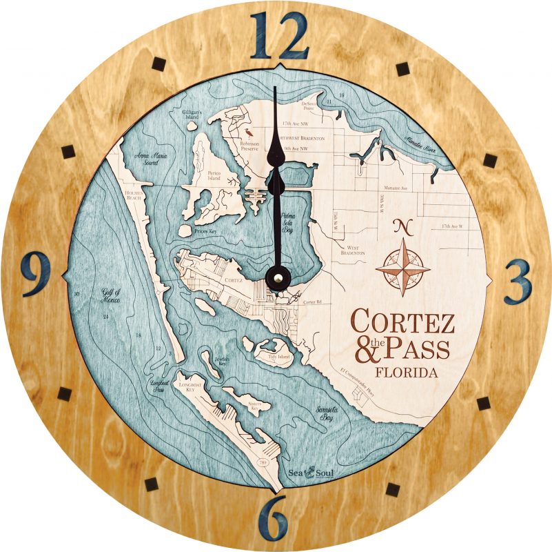 16" Cortez and Pass Nautical Map Clock - Sea and Soul Charts