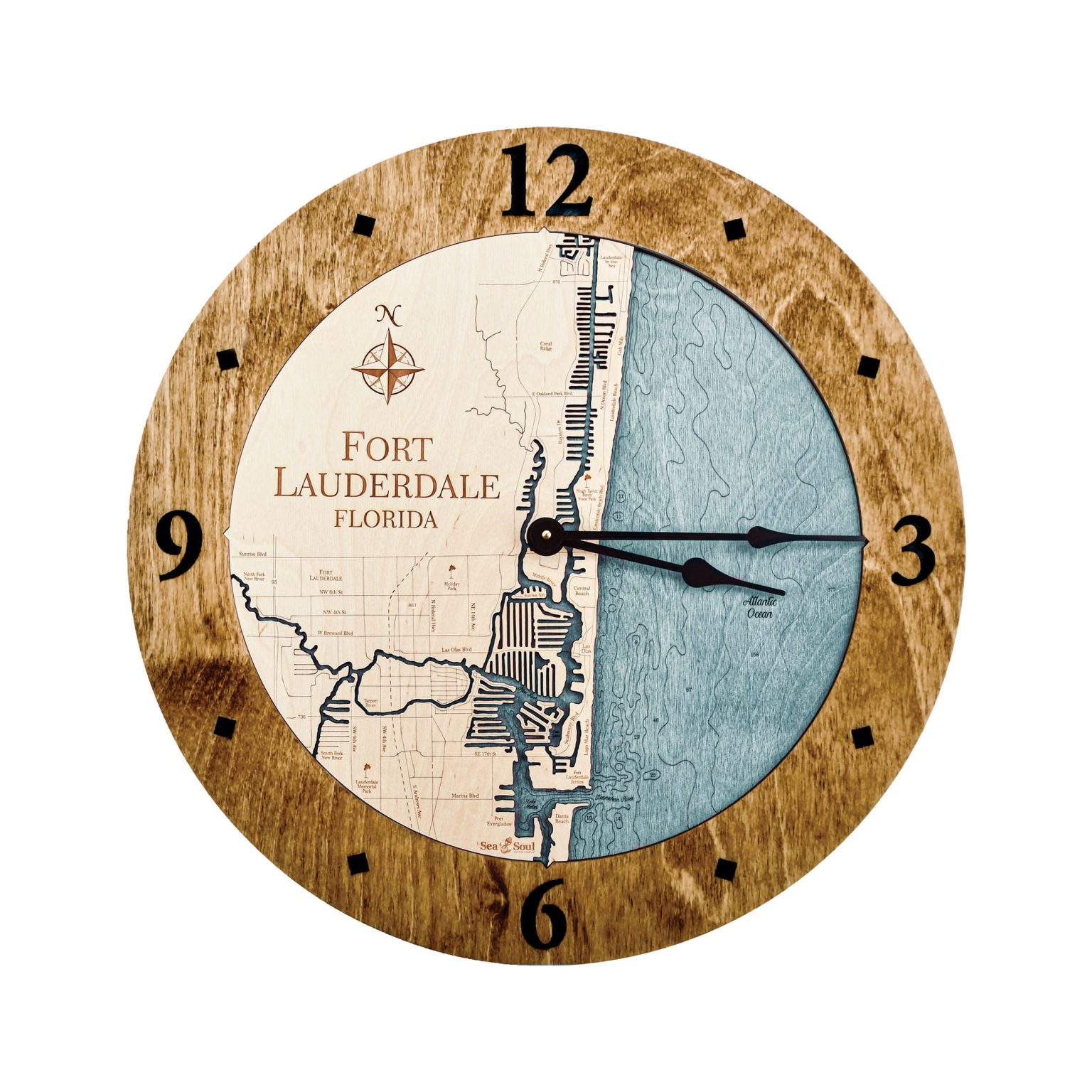 16" Fort Lauderdale Nautical Map Clock - Sea and Soul Charts
