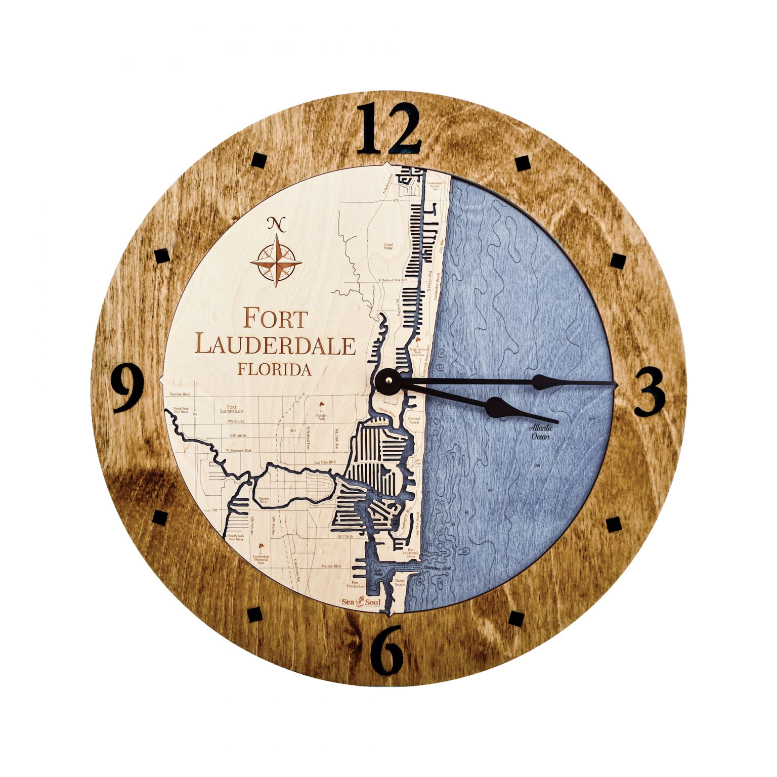 24" Fort Lauderdale Nautical Map Clock - Sea and Soul Charts