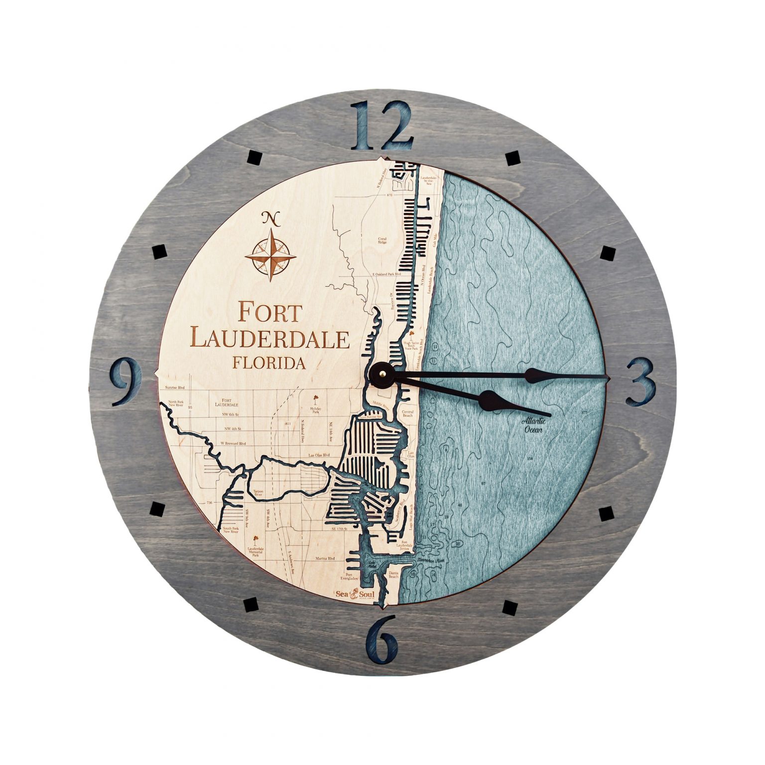 24" Fort Lauderdale Nautical Map Clock - Sea and Soul Charts