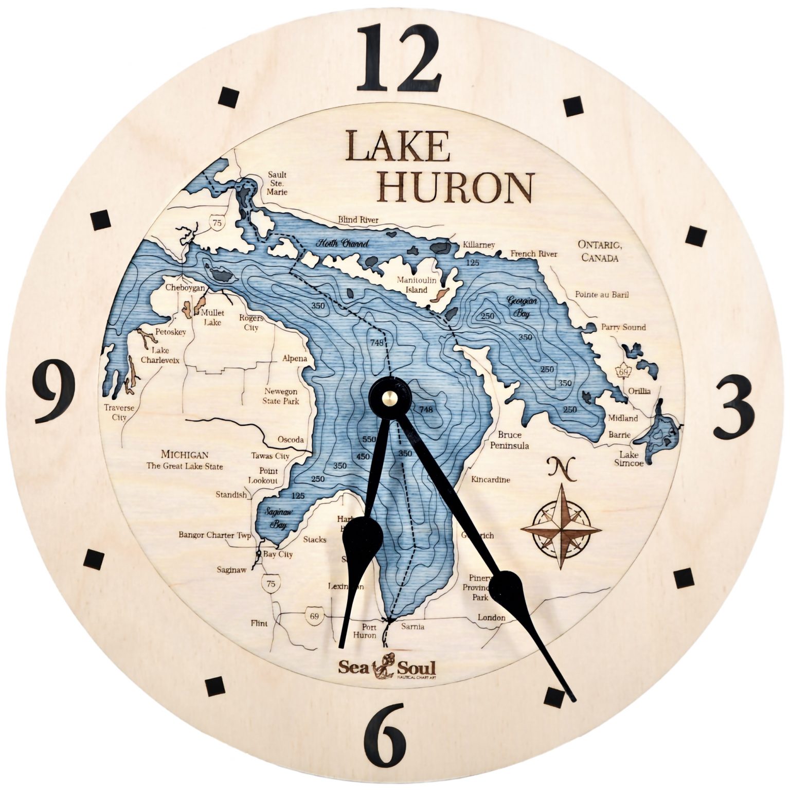 12" Lake Huron Nautical Map Clock - Sea and Soul Charts