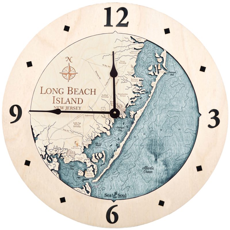 24" Long Beach Island Nautical Map Clock - Sea and Soul Charts