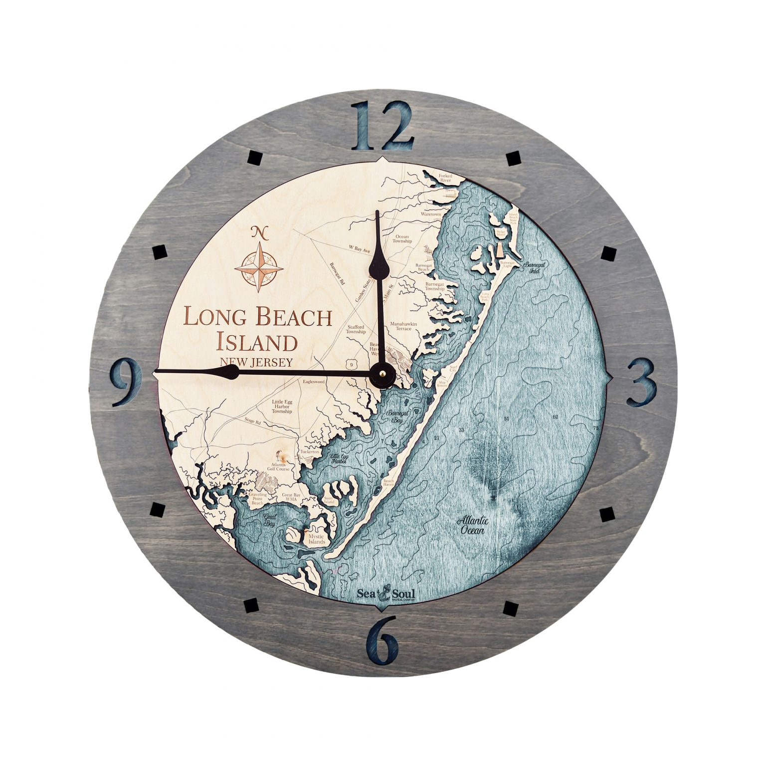 16" Long Beach Island Nautical Map Clock - Sea and Soul Charts