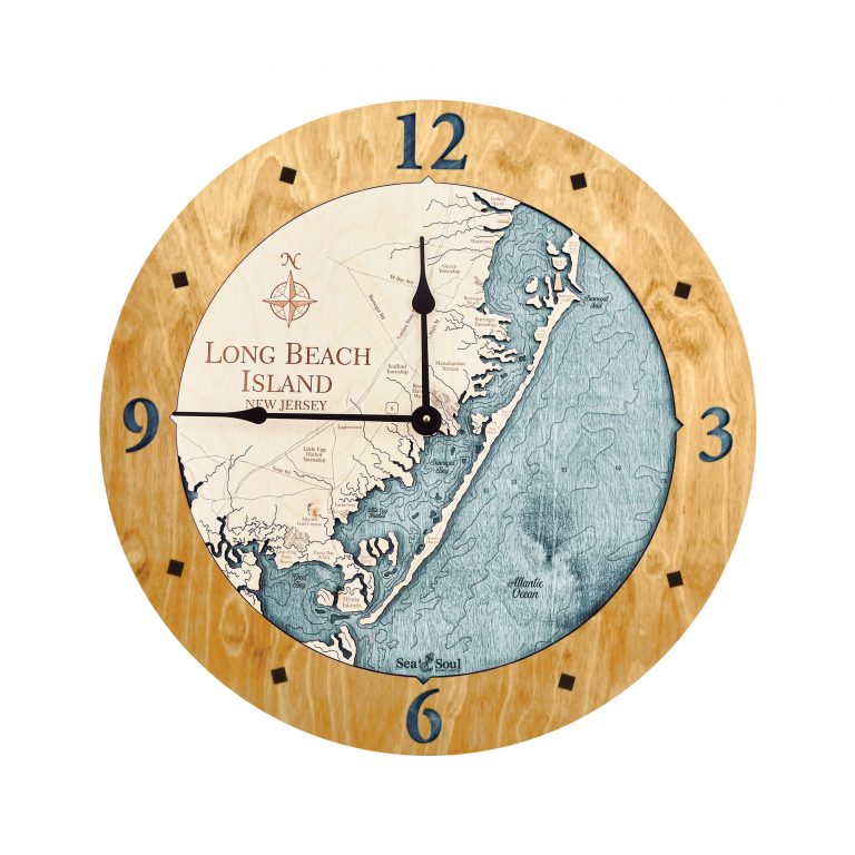 16" Long Beach Island Nautical Map Clock - Sea and Soul Charts