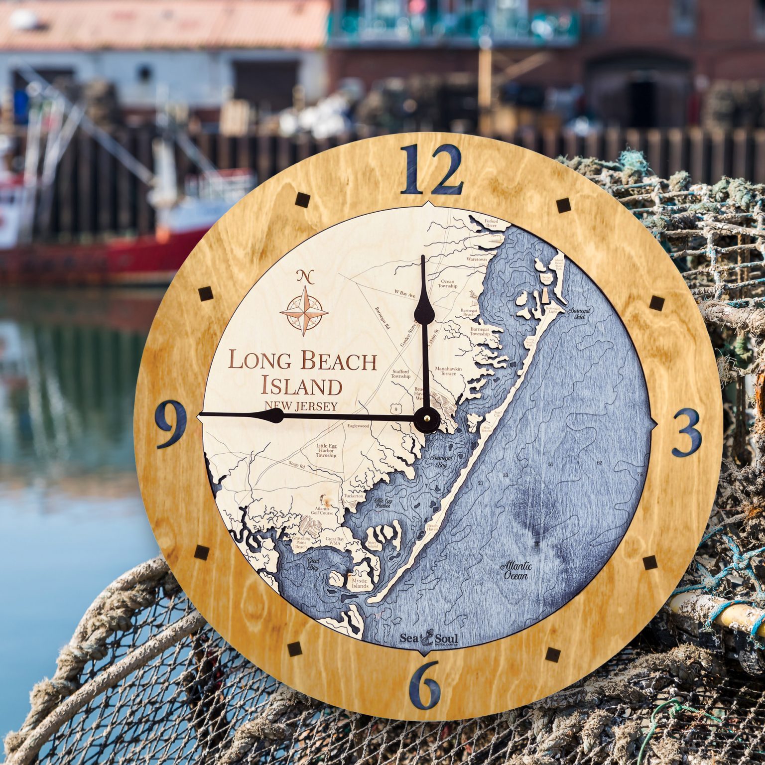 16" Long Beach Island Nautical Map Clock - Sea and Soul Charts
