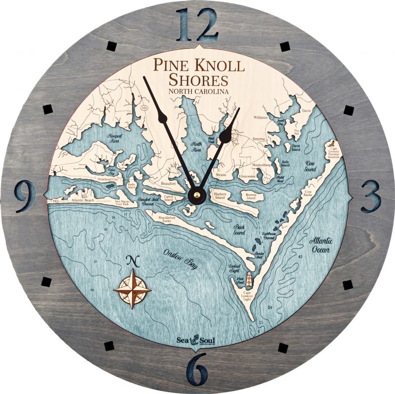 36" Pine Knoll Shores Nautical Map Clock - Sea and Soul Charts