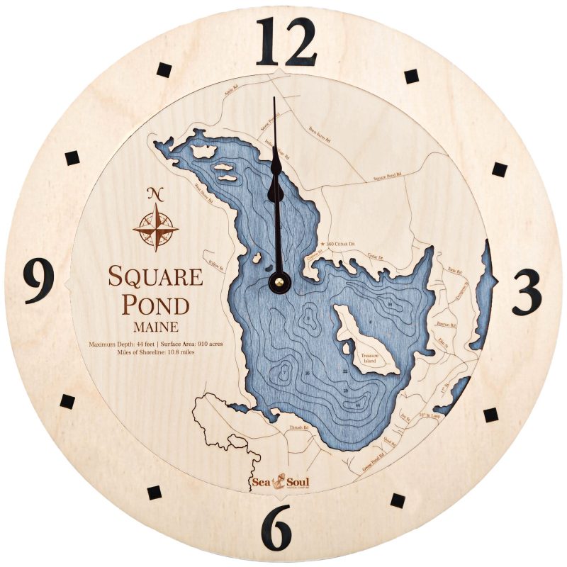 12" Square Pond Nautical Map Clock - Sea and Soul Charts