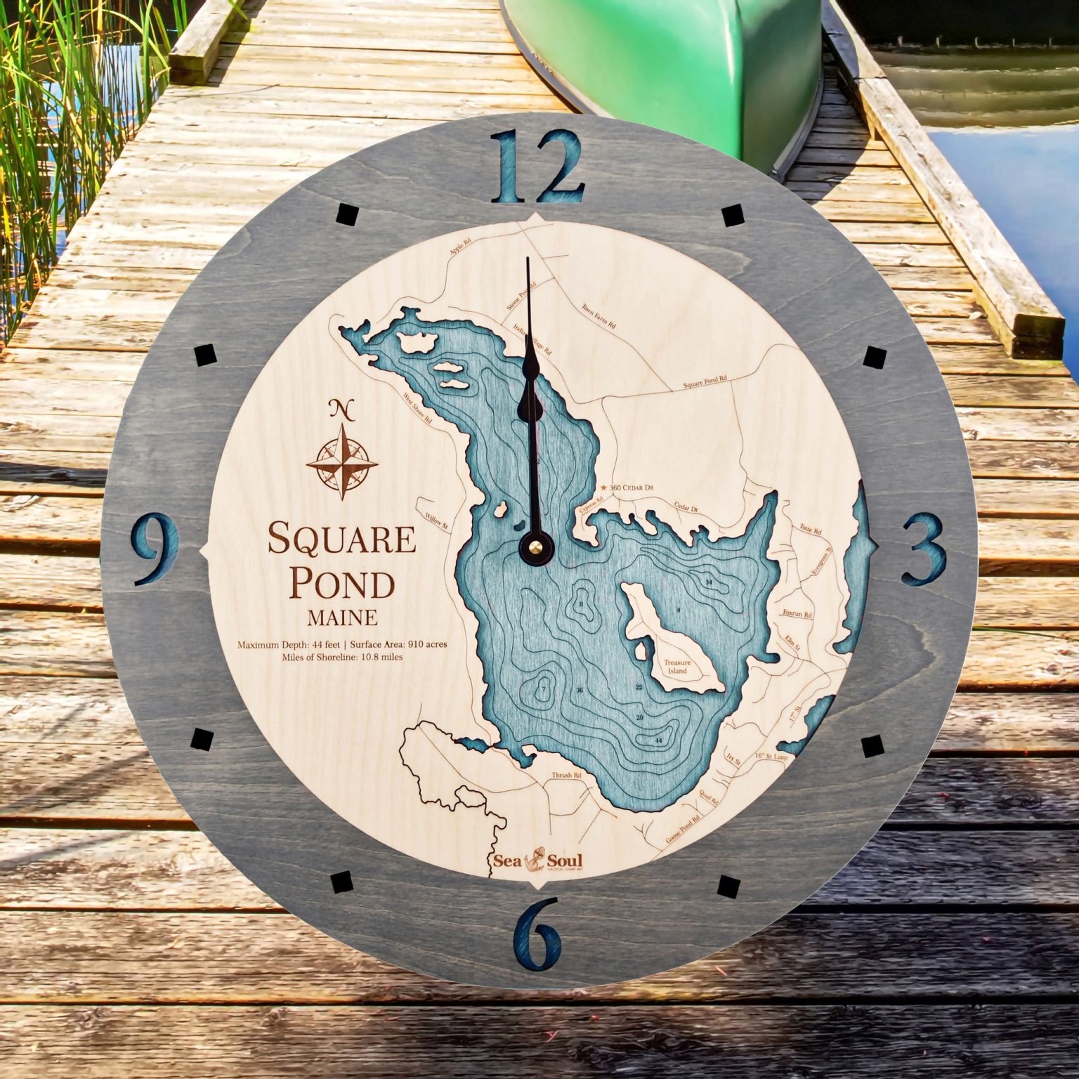 24" Square Pond Nautical Map Clock - Sea and Soul Charts