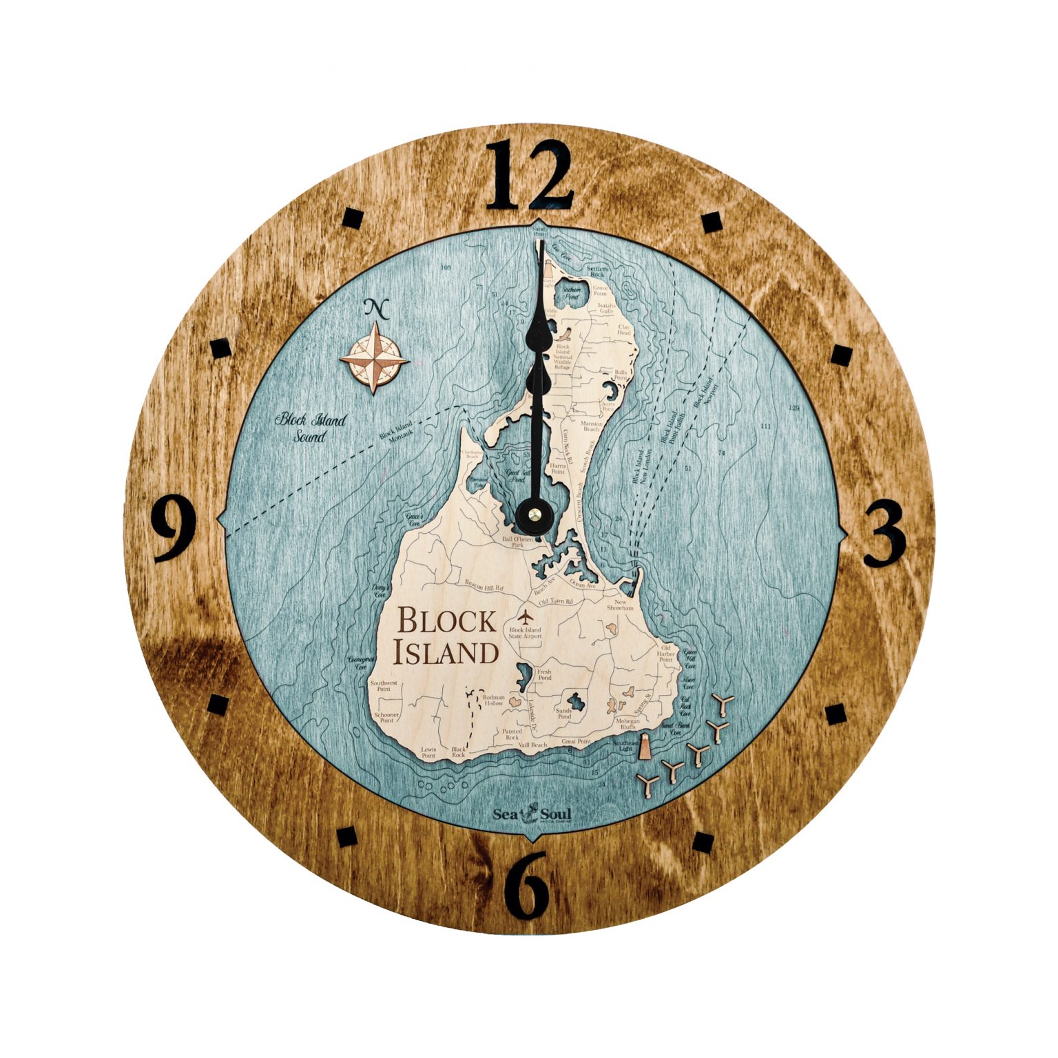 16" Block Island Nautical Map Clock - Sea and Soul Charts