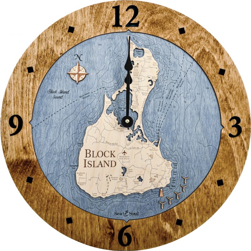 24" Block Island Nautical Map Clock - Sea and Soul Charts