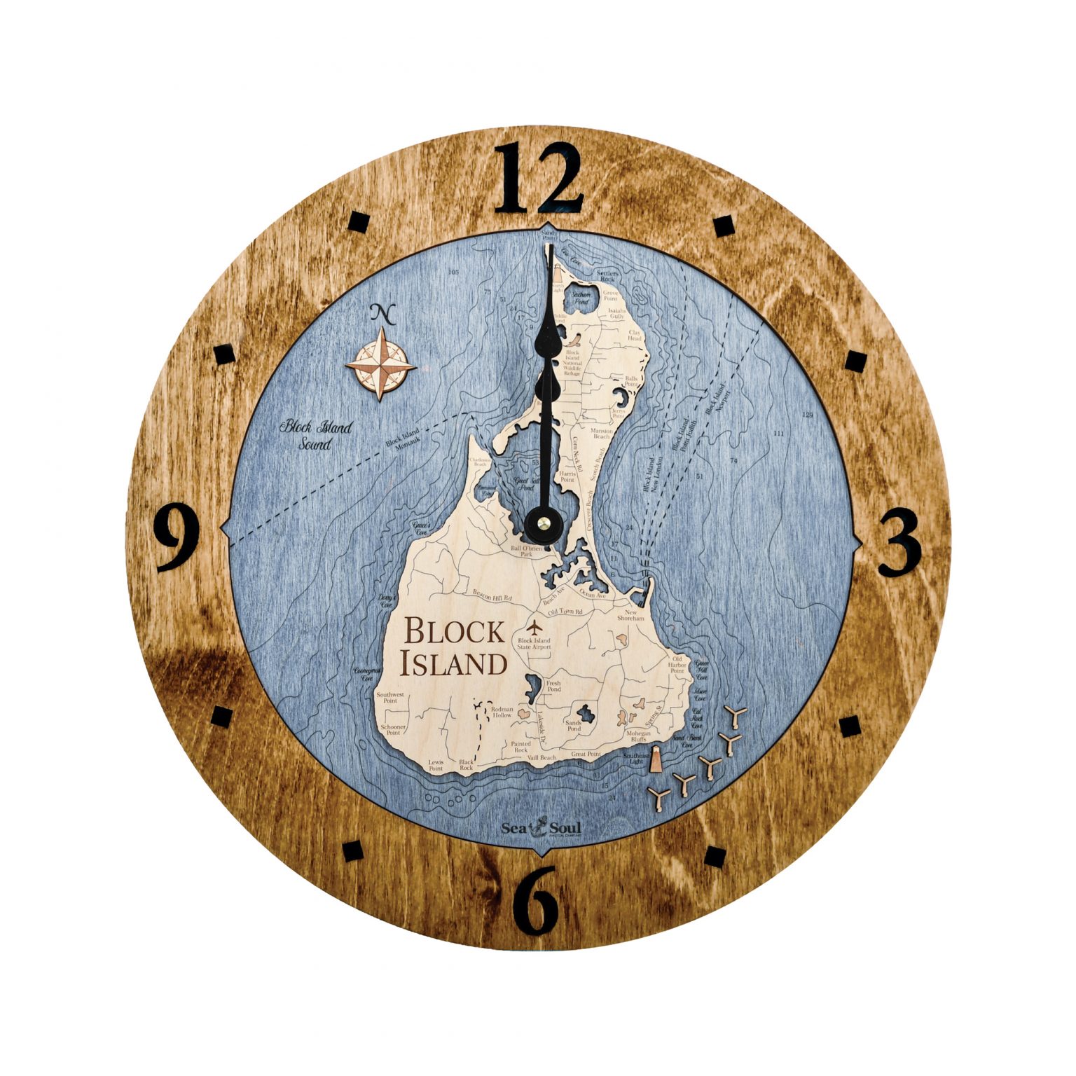 16" Block Island Nautical Map Clock - Sea and Soul Charts