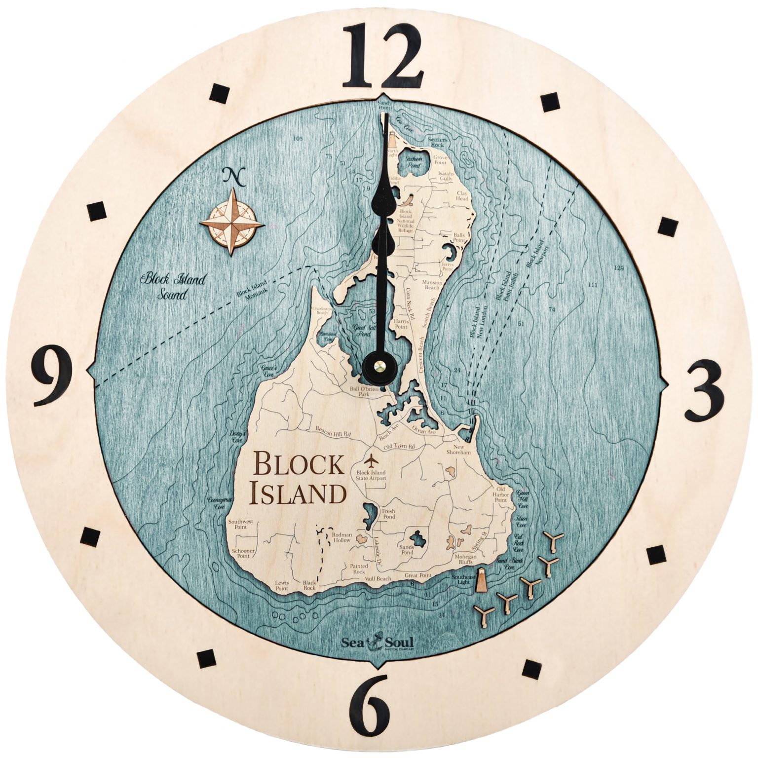 16" Block Island Nautical Map Clock - Sea and Soul Charts