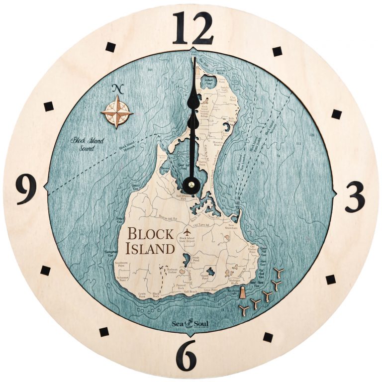 16" Block Island Nautical Map Clock - Sea and Soul Charts