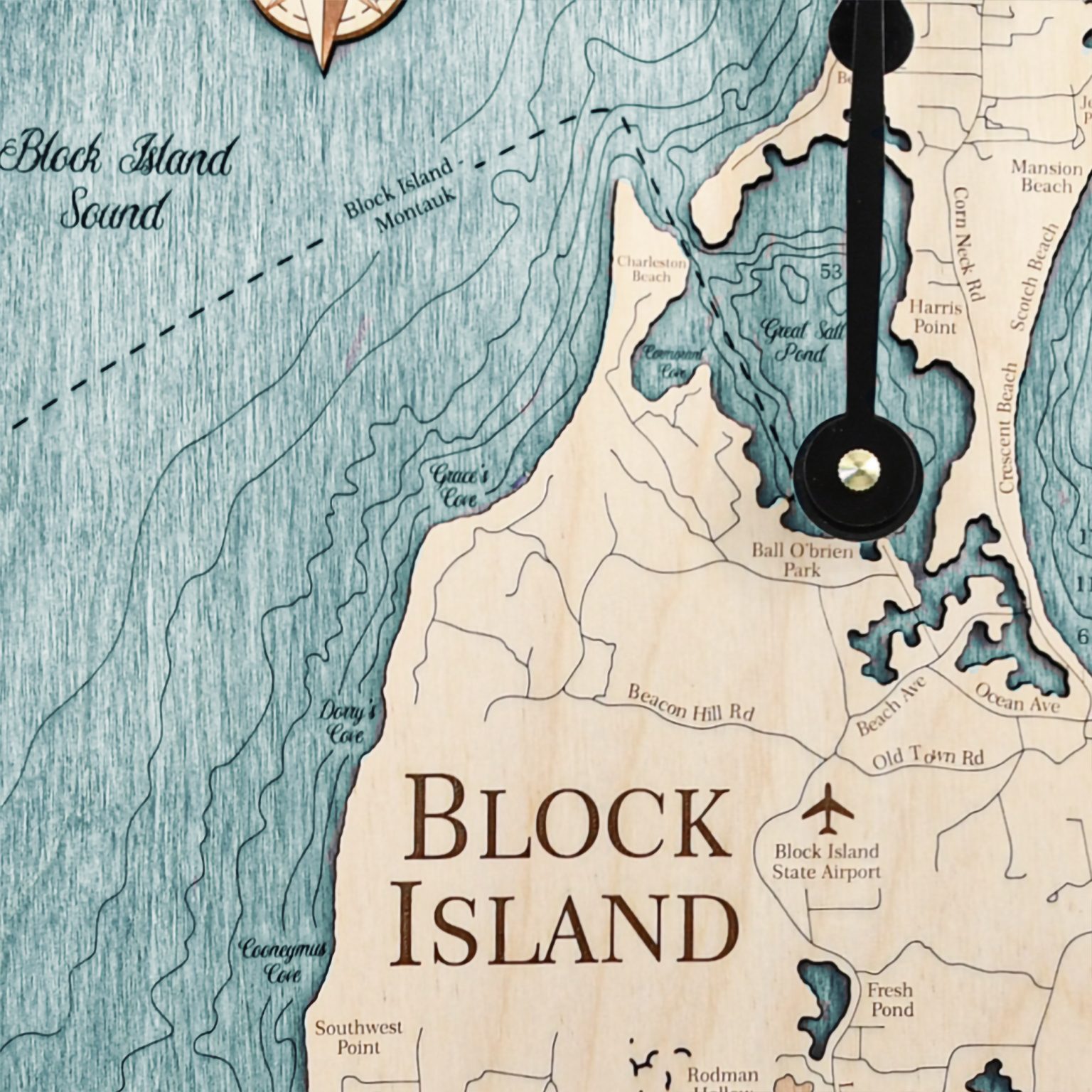 12" Block Island Nautical Map Clock - Sea and Soul Charts