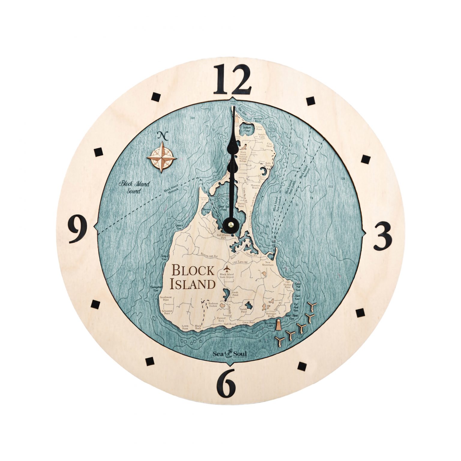 12" Block Island Nautical Map Clock - Sea and Soul Charts