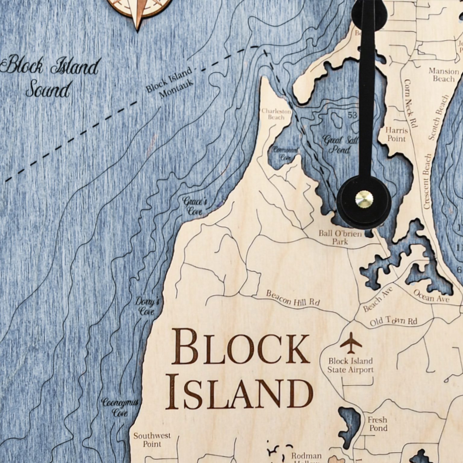 36" Block Island Nautical Map Clock - Sea and Soul Charts