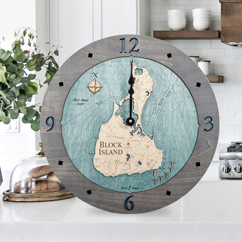 16" Block Island Nautical Map Clock - Sea and Soul Charts