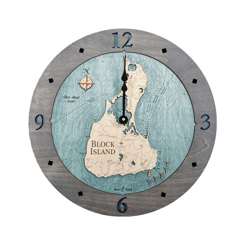 36" Block Island Nautical Map Clock - Sea and Soul Charts