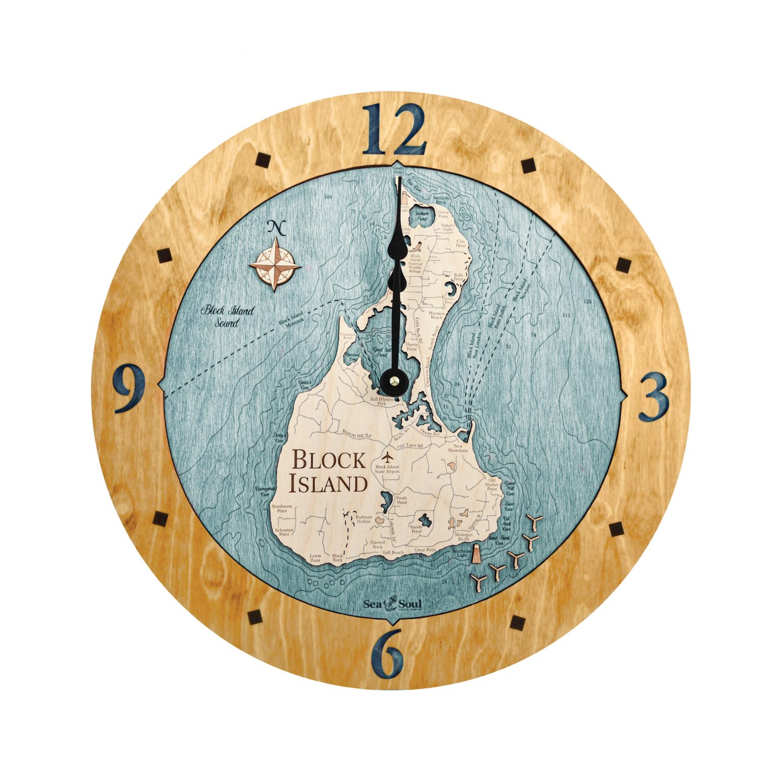 36" Block Island Nautical Map Clock - Sea and Soul Charts