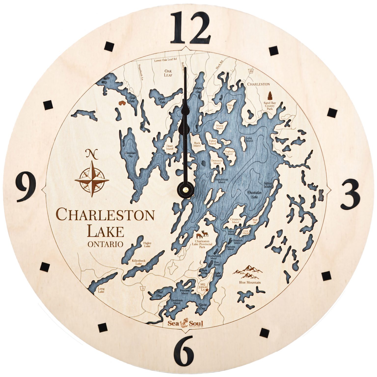 12" Charleston Lake Nautical Map Clock - Sea and Soul Charts