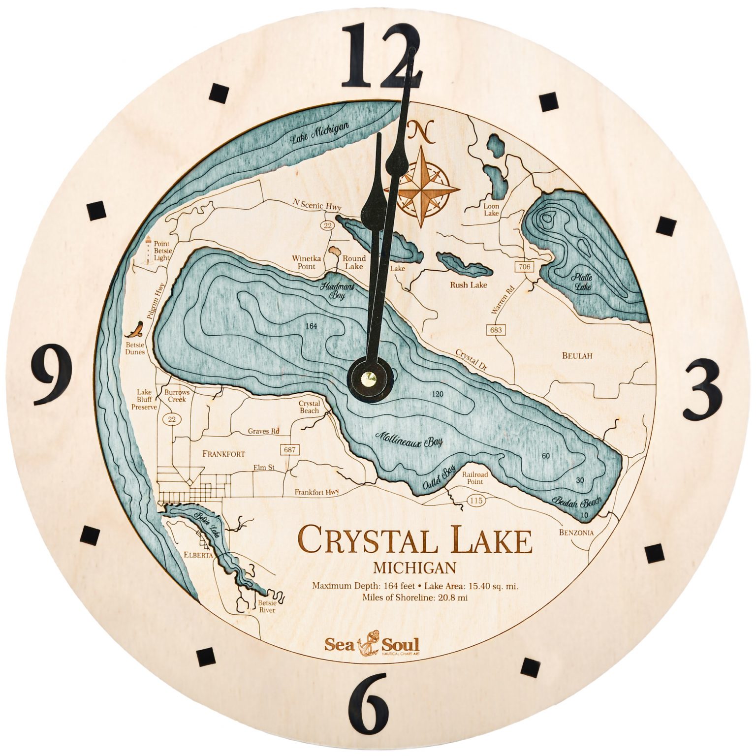 36" Crystal Lake Nautical Map Clock - Sea and Soul Charts