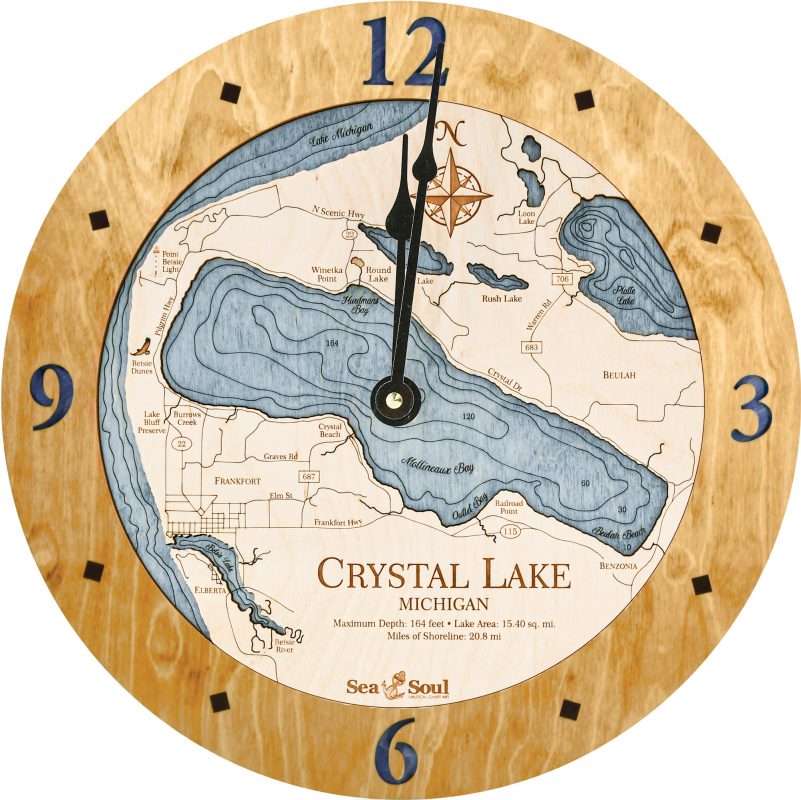 24" Crystal Lake Nautical Map Clock - Sea and Soul Charts