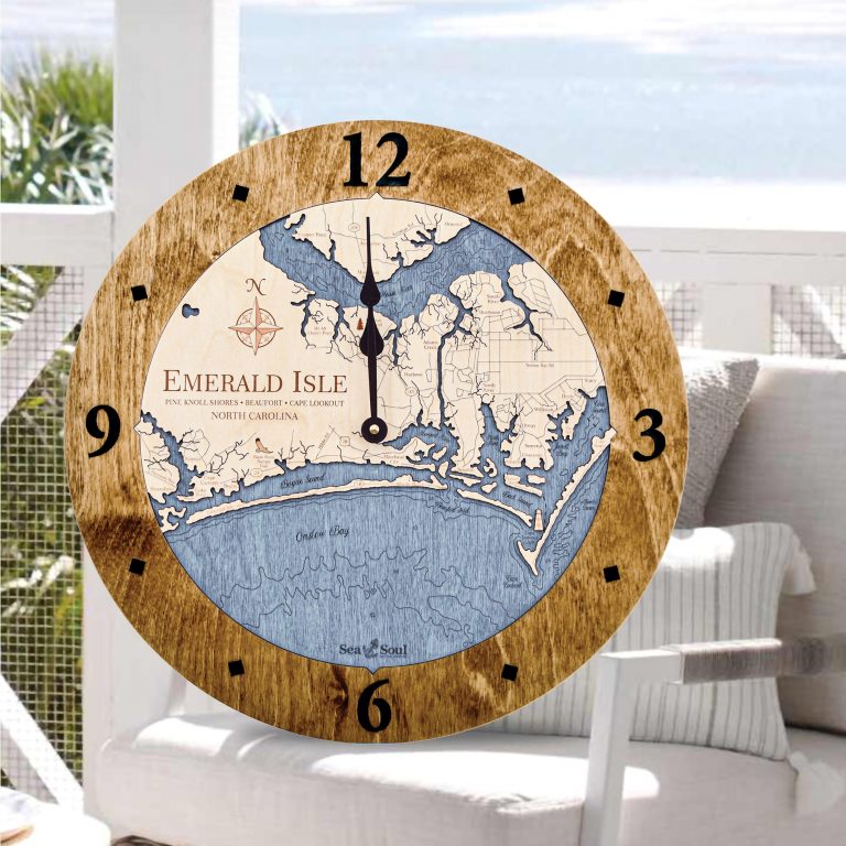 36" Emerald Isle Nautical Map Clock - Sea and Soul Charts