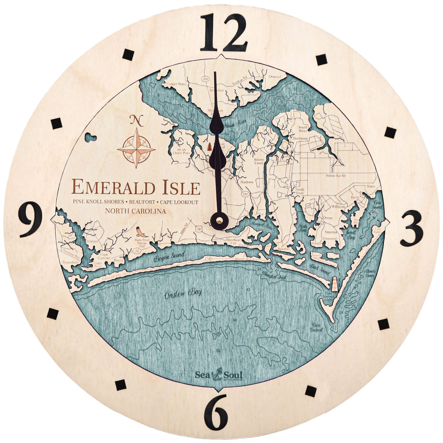 12" Emerald Isle Nautical Map Clock - Sea and Soul Charts