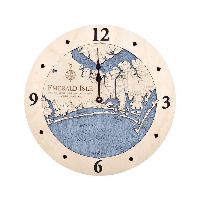 36" Emerald Isle Nautical Map Clock - Sea and Soul Charts