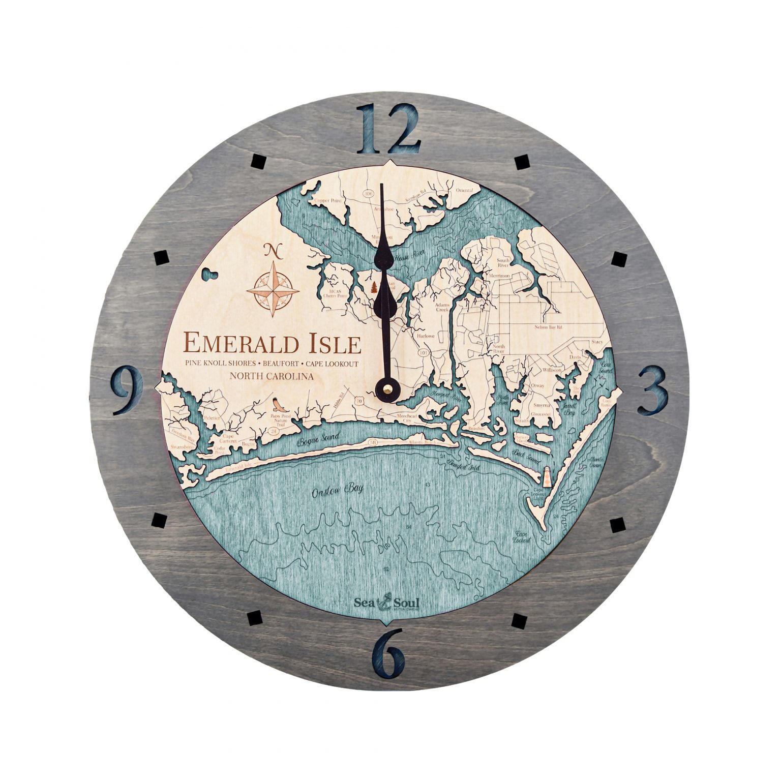 36" Emerald Isle Nautical Map Clock - Sea and Soul Charts