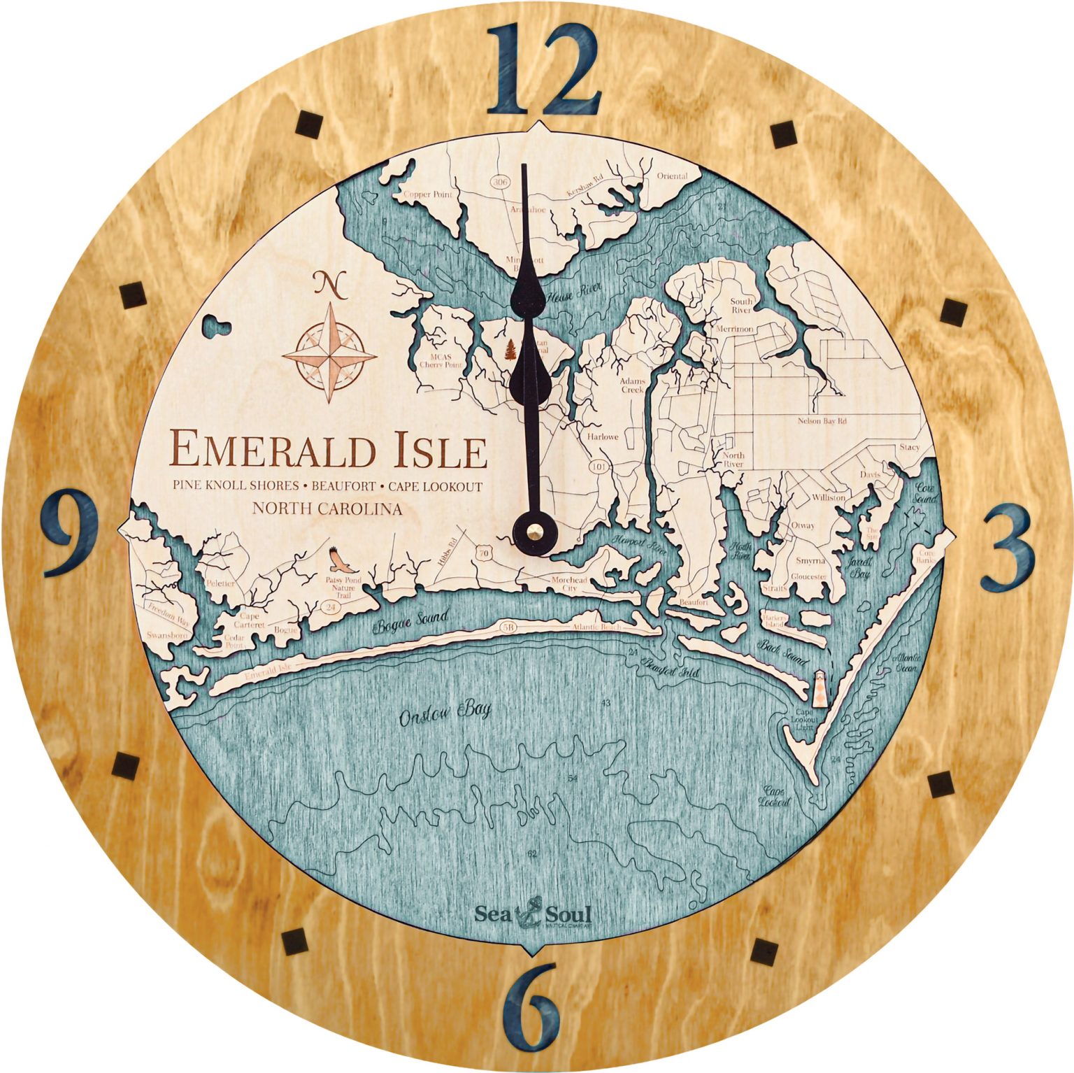 24" Emerald Isle Nautical Map Clock - Sea and Soul Charts