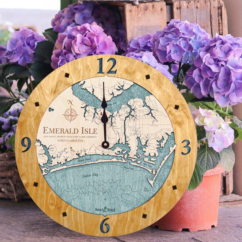 36" Emerald Isle Nautical Map Clock - Sea and Soul Charts