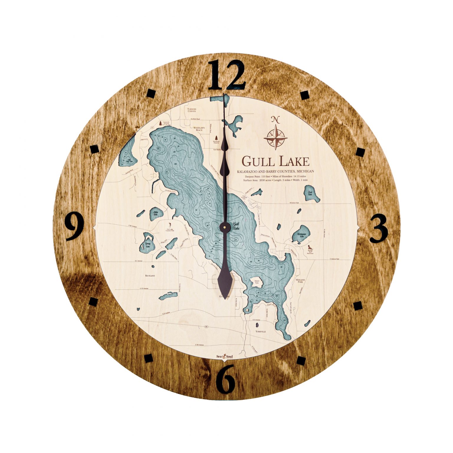 24" Gull Lake Nautical Map Clock - Sea and Soul Charts