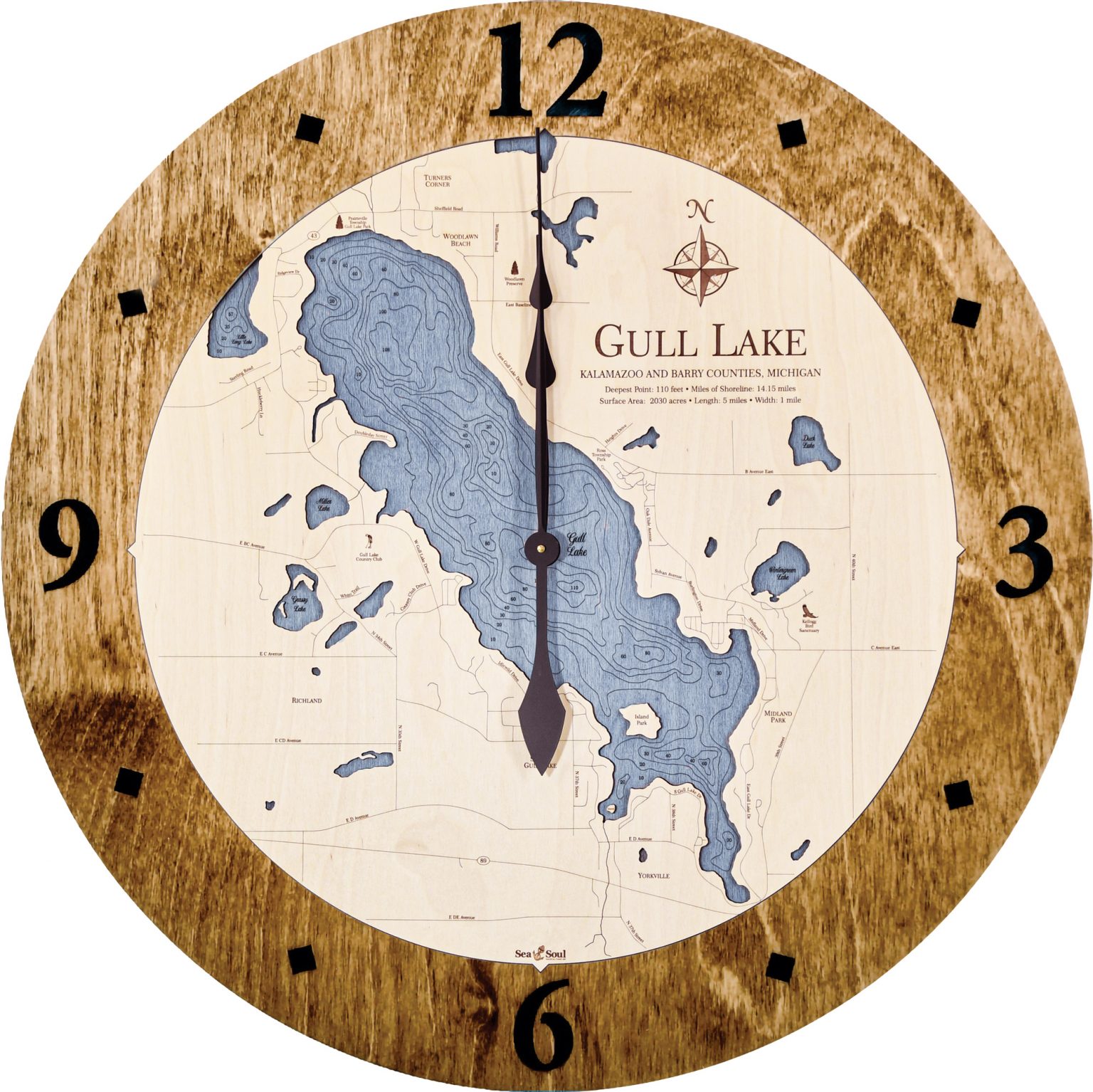 16" Gull Lake Nautical Map Clock - Sea and Soul Charts