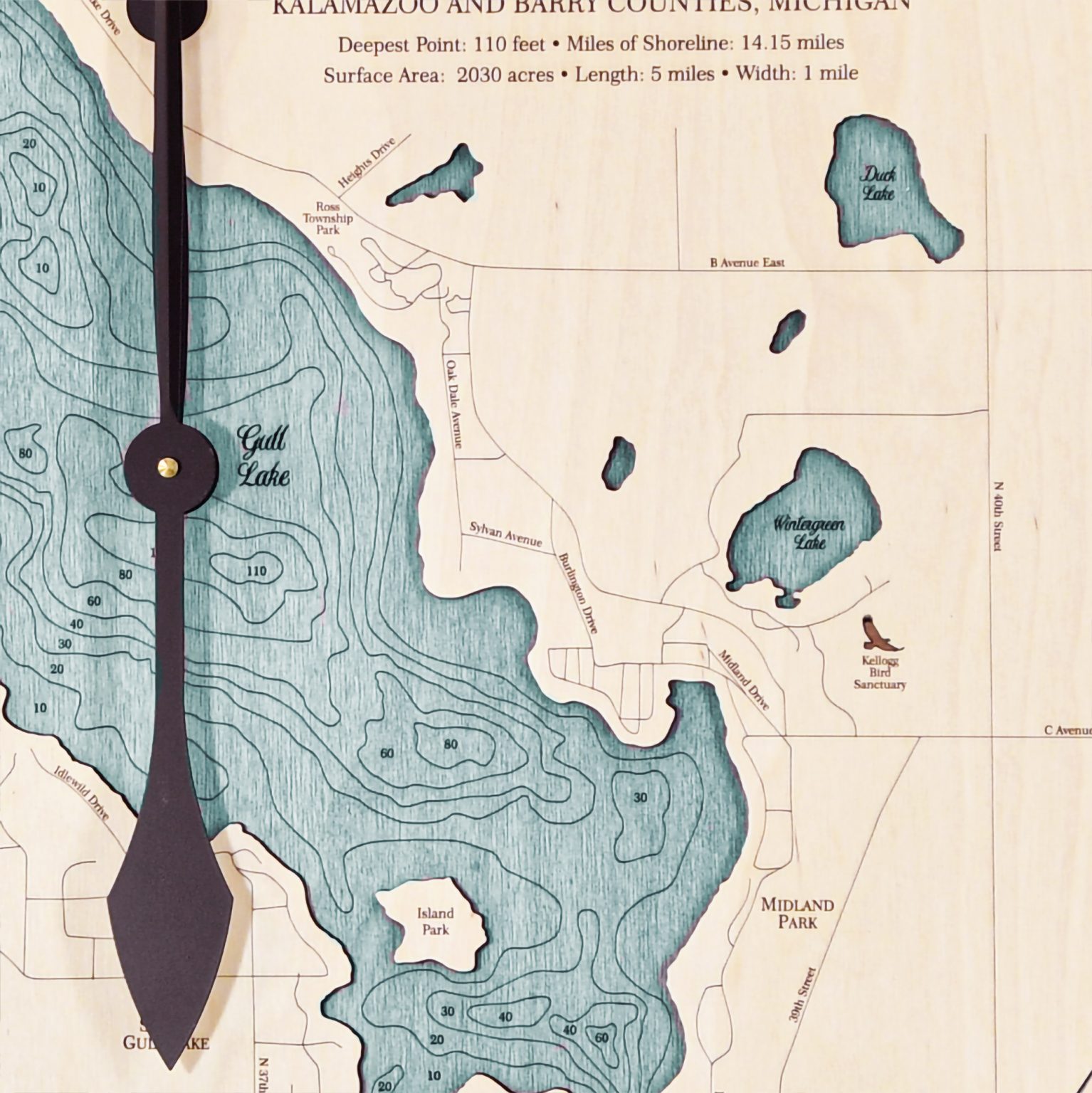12" Gull Lake Nautical Map Clock - Sea and Soul Charts