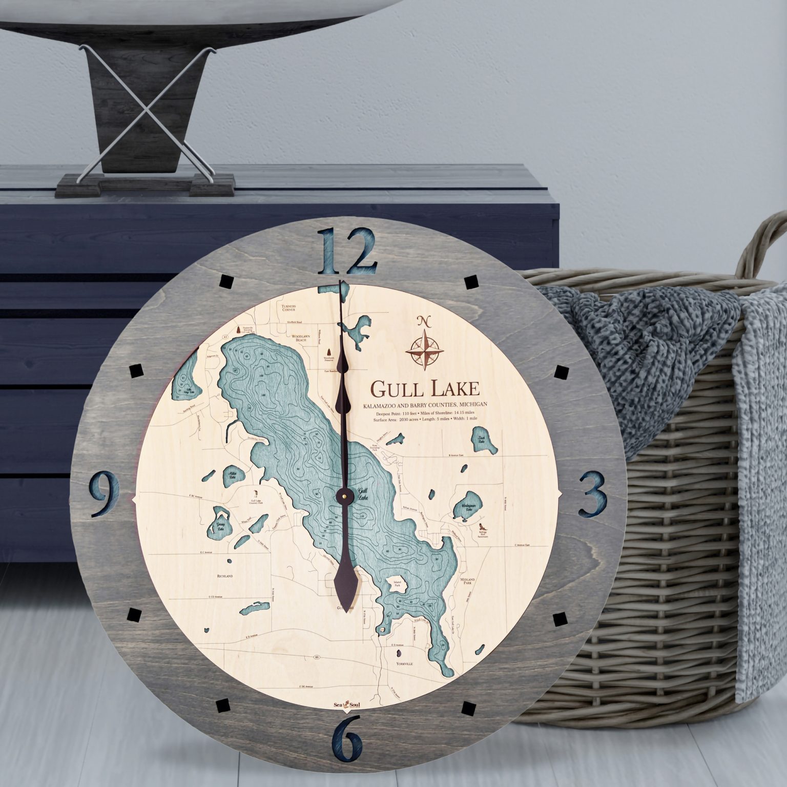 24" Gull Lake Nautical Map Clock - Sea and Soul Charts