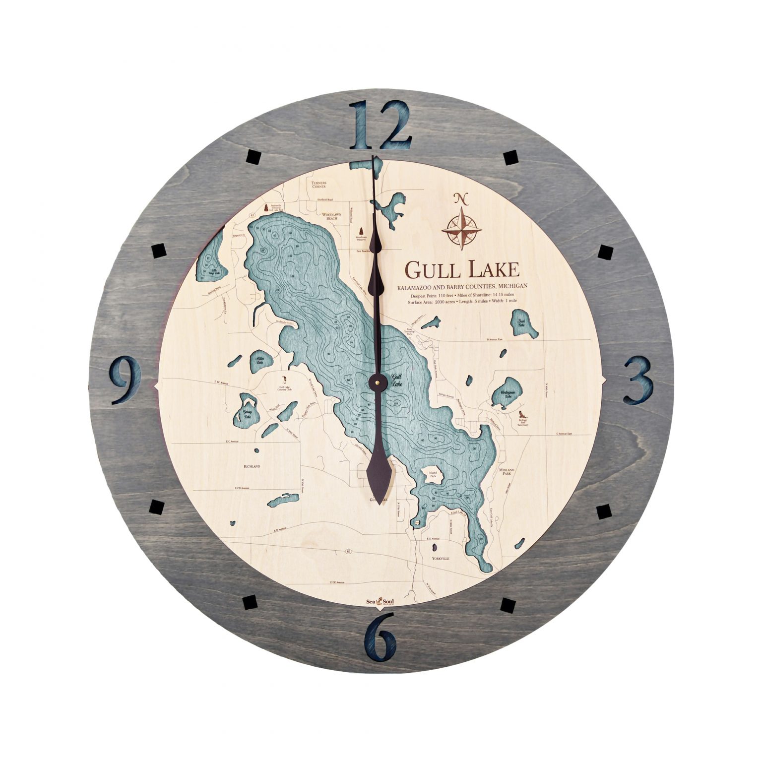 16" Gull Lake Nautical Map Clock - Sea and Soul Charts