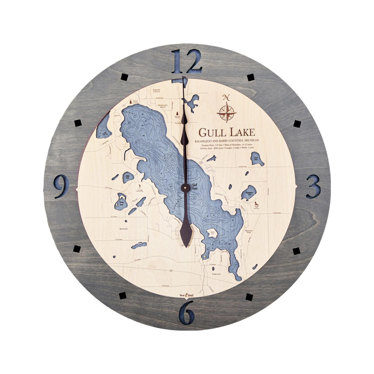 24" Gull Lake Nautical Map Clock - Sea and Soul Charts