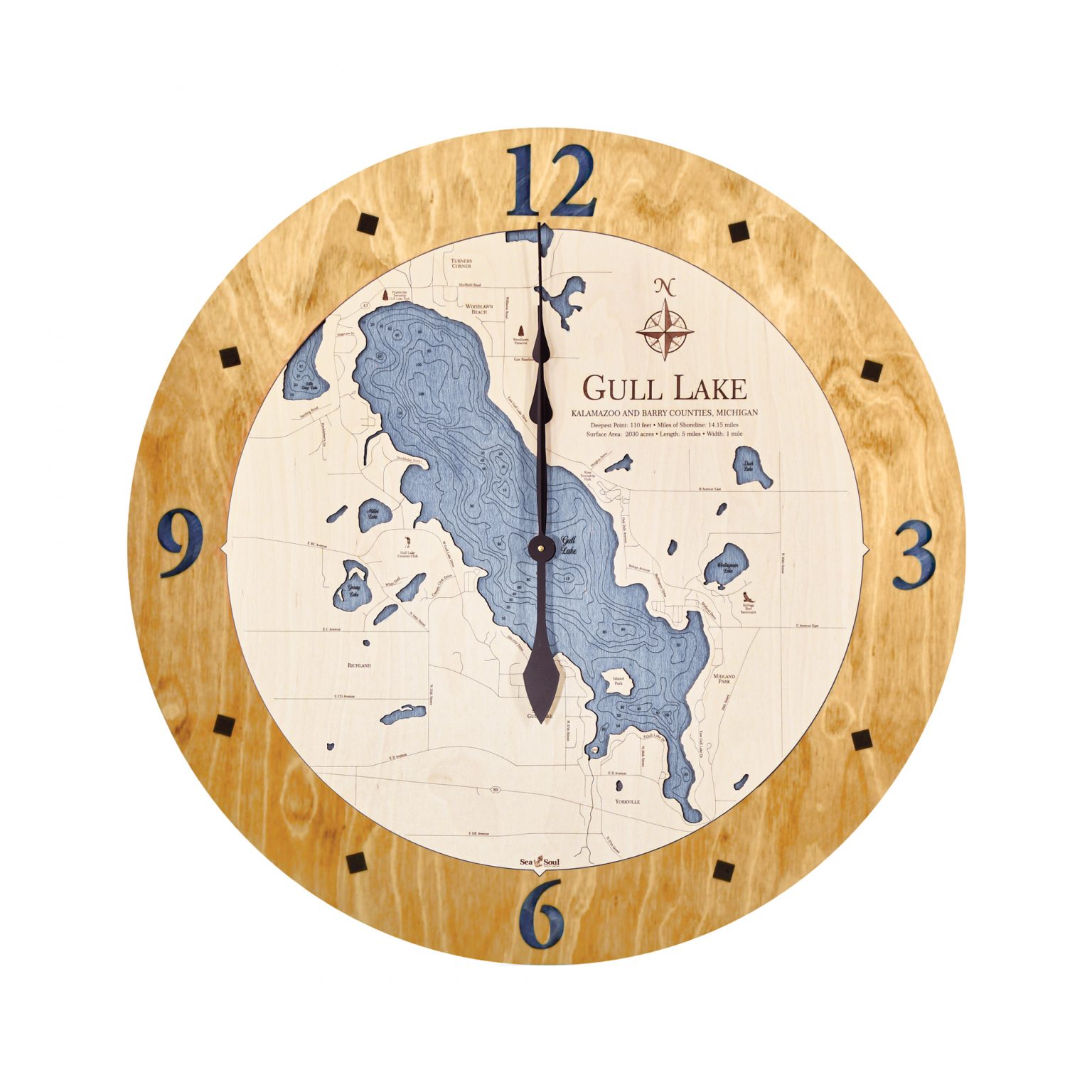 24" Gull Lake Nautical Map Clock - Sea and Soul Charts