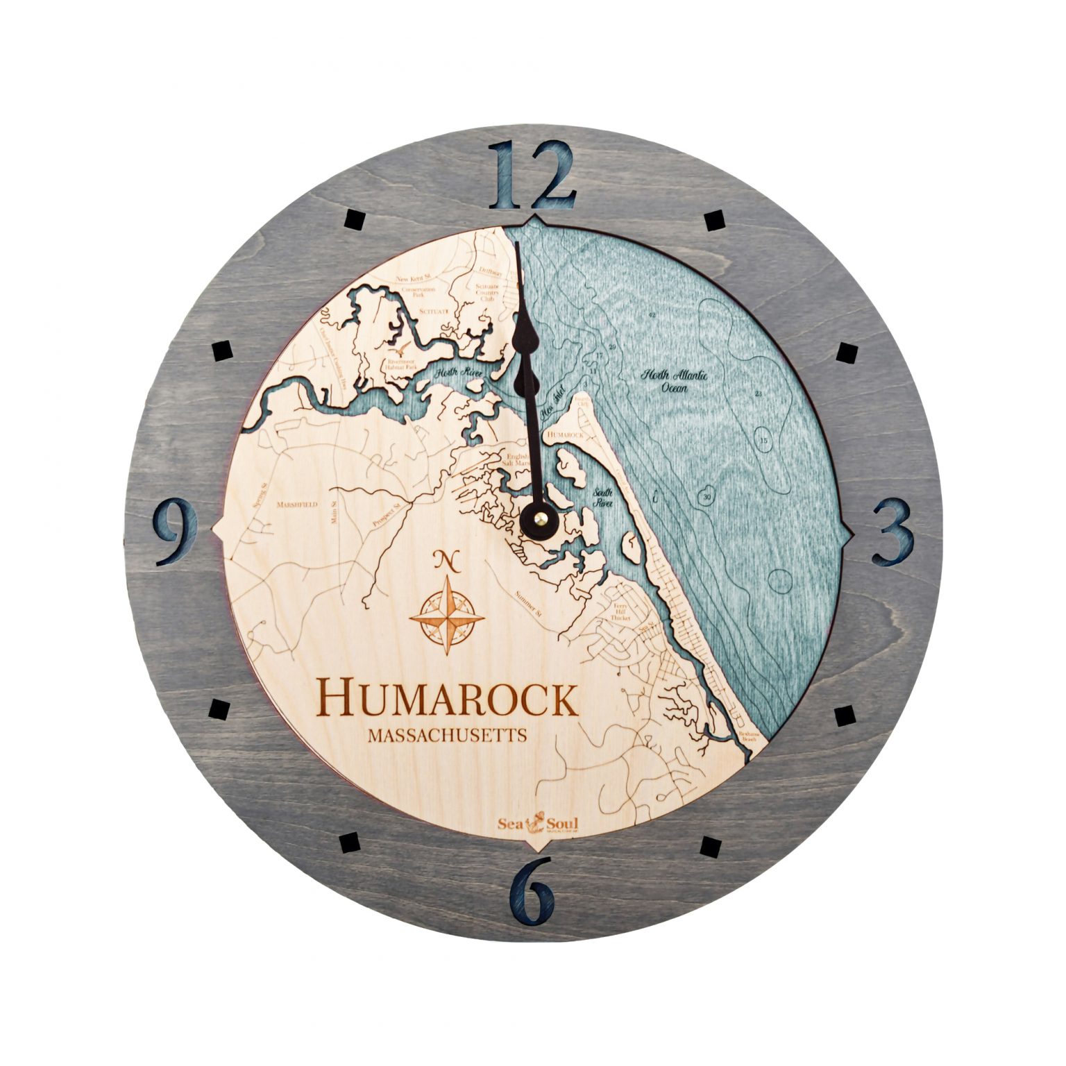 36" Humarock Nautical Map Clock - Sea and Soul Charts