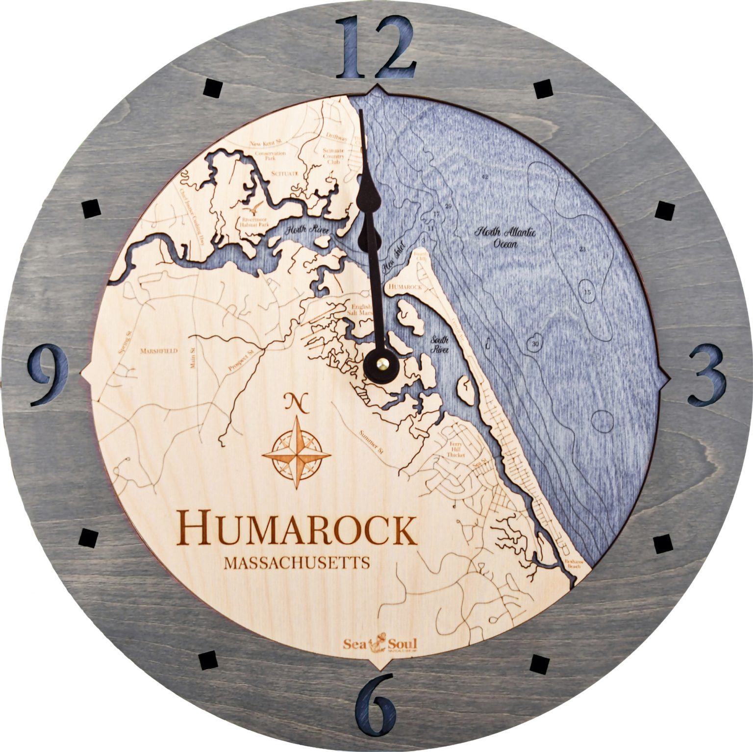 36" Humarock Nautical Map Clock - Sea and Soul Charts