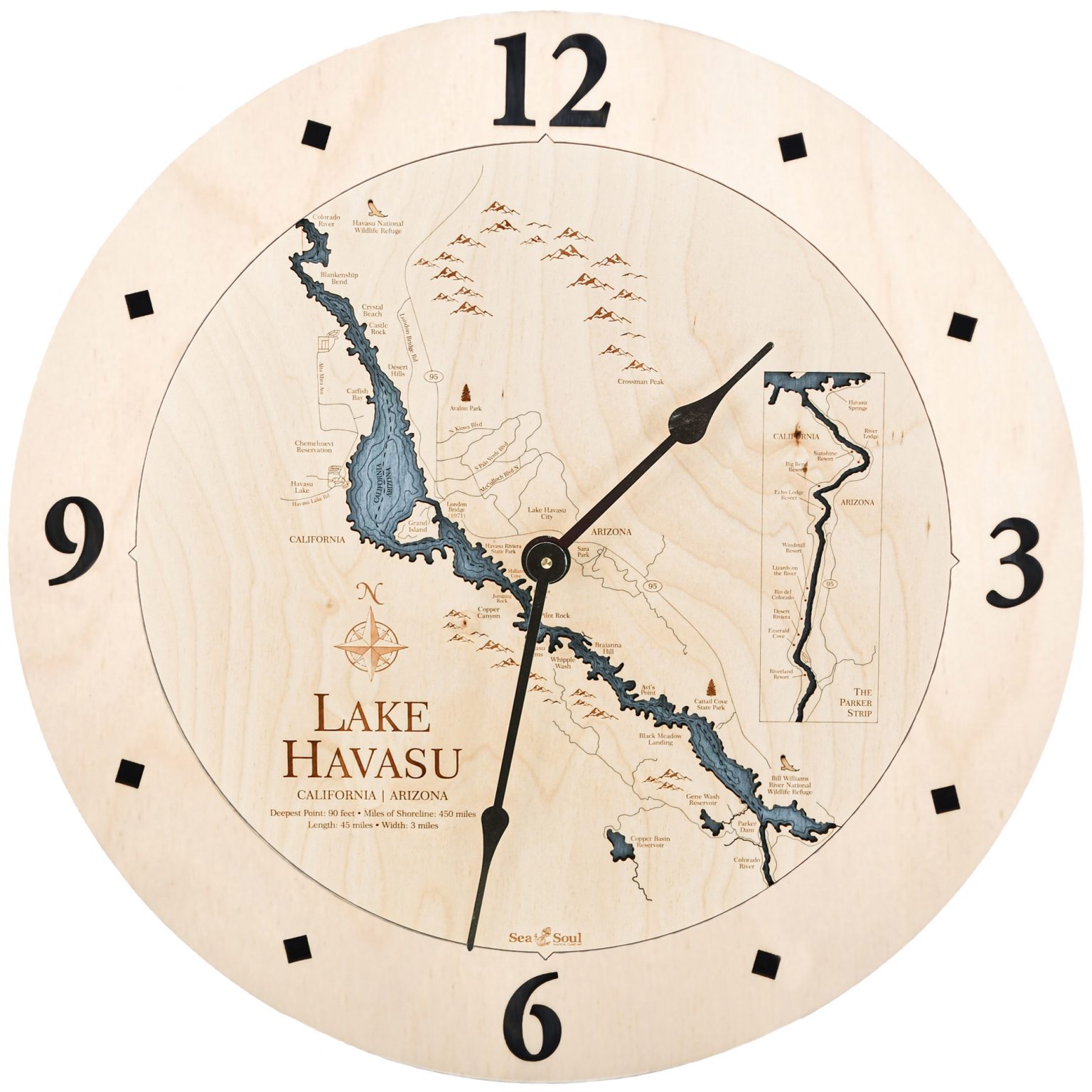 16" Lake Havasu Nautical Map Clock - Sea and Soul Charts