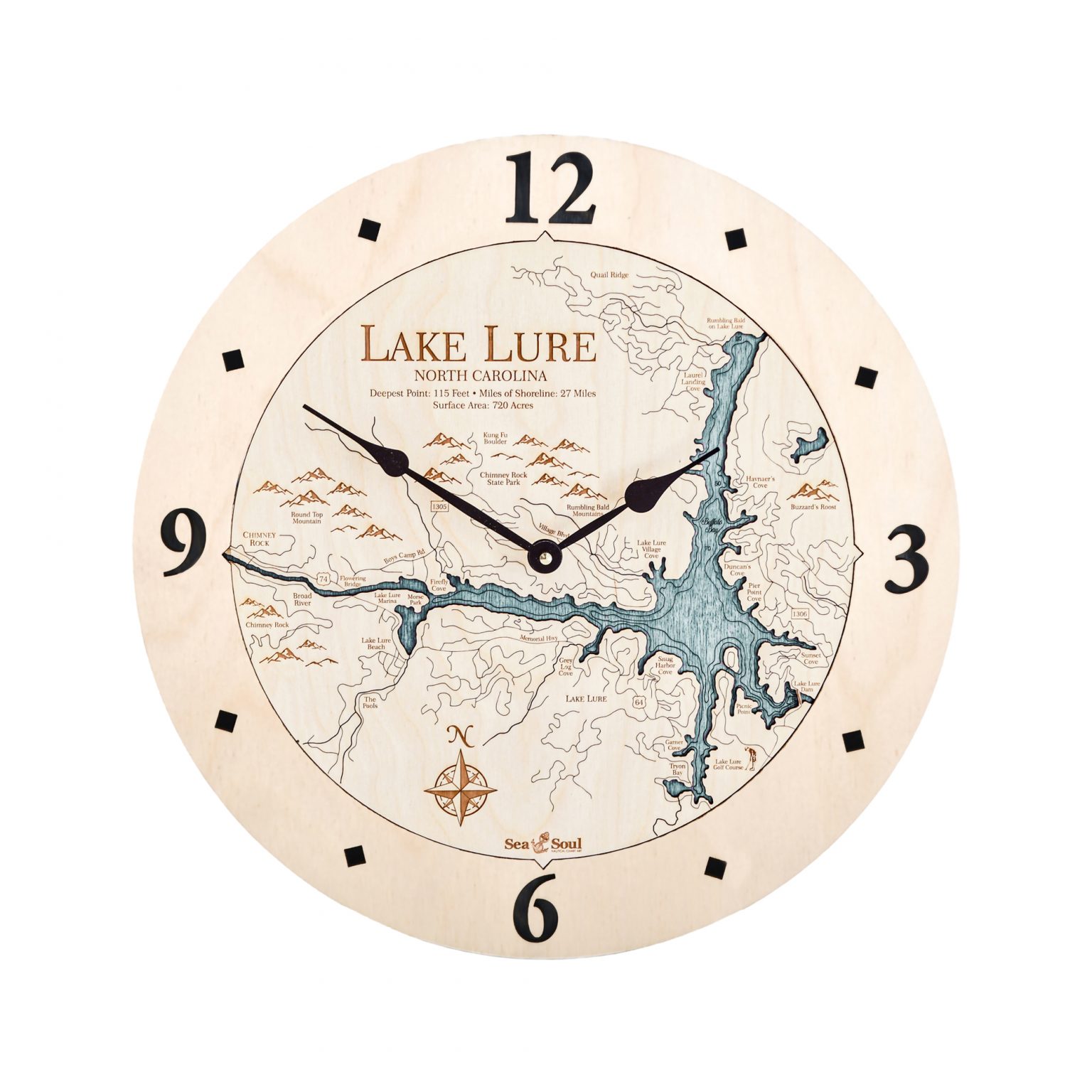 12" Lake Lure Nautical Map Clock - Sea and Soul Charts