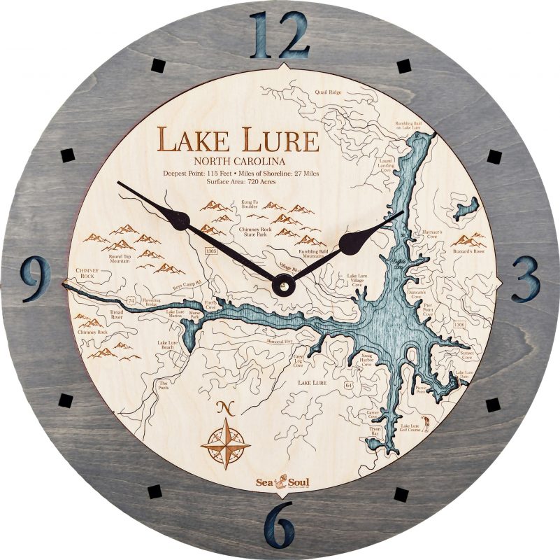 36" Lake Lure Nautical Map Clock - Sea and Soul Charts