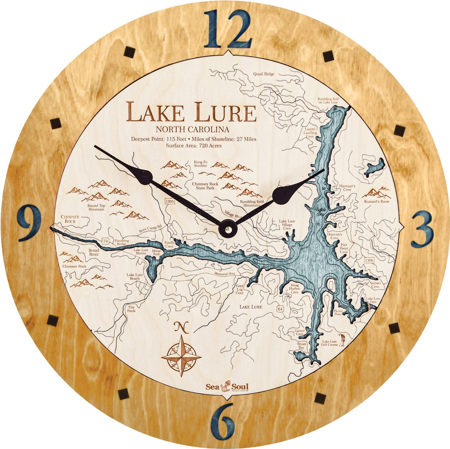 16" Lake Lure Nautical Map Clock - Sea and Soul Charts