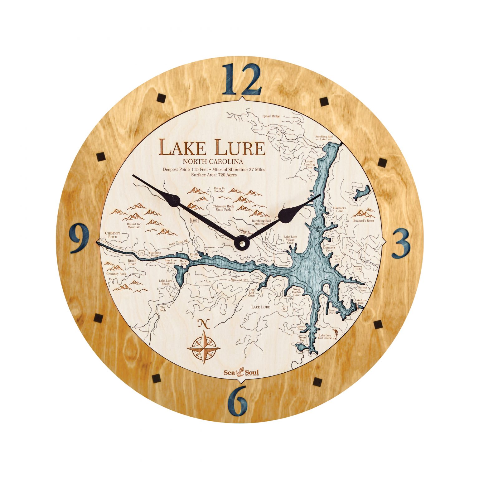 16" Lake Lure Nautical Map Clock - Sea and Soul Charts