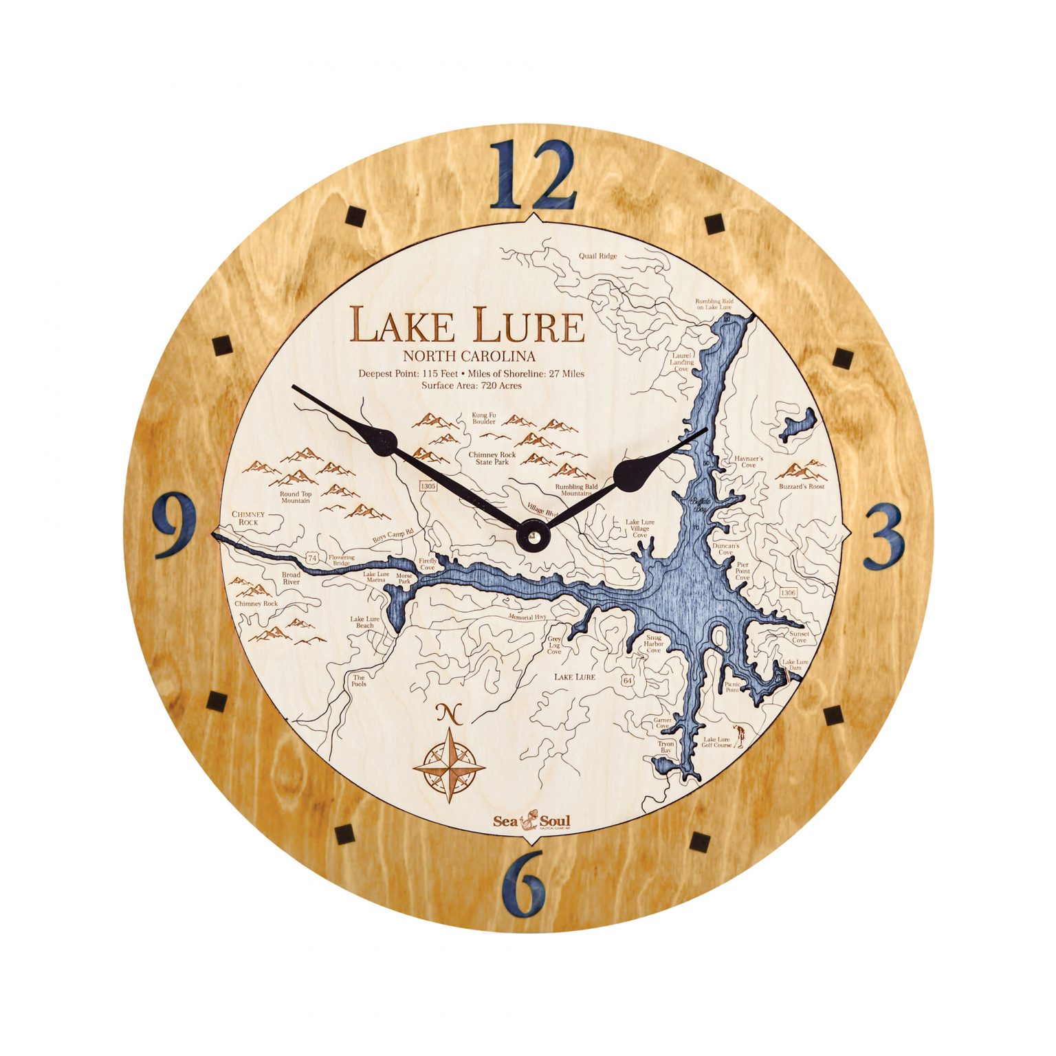 36" Lake Lure Nautical Map Clock - Sea and Soul Charts