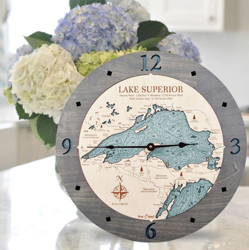 16" Lake Superior Nautical Map Clock - Sea and Soul Charts